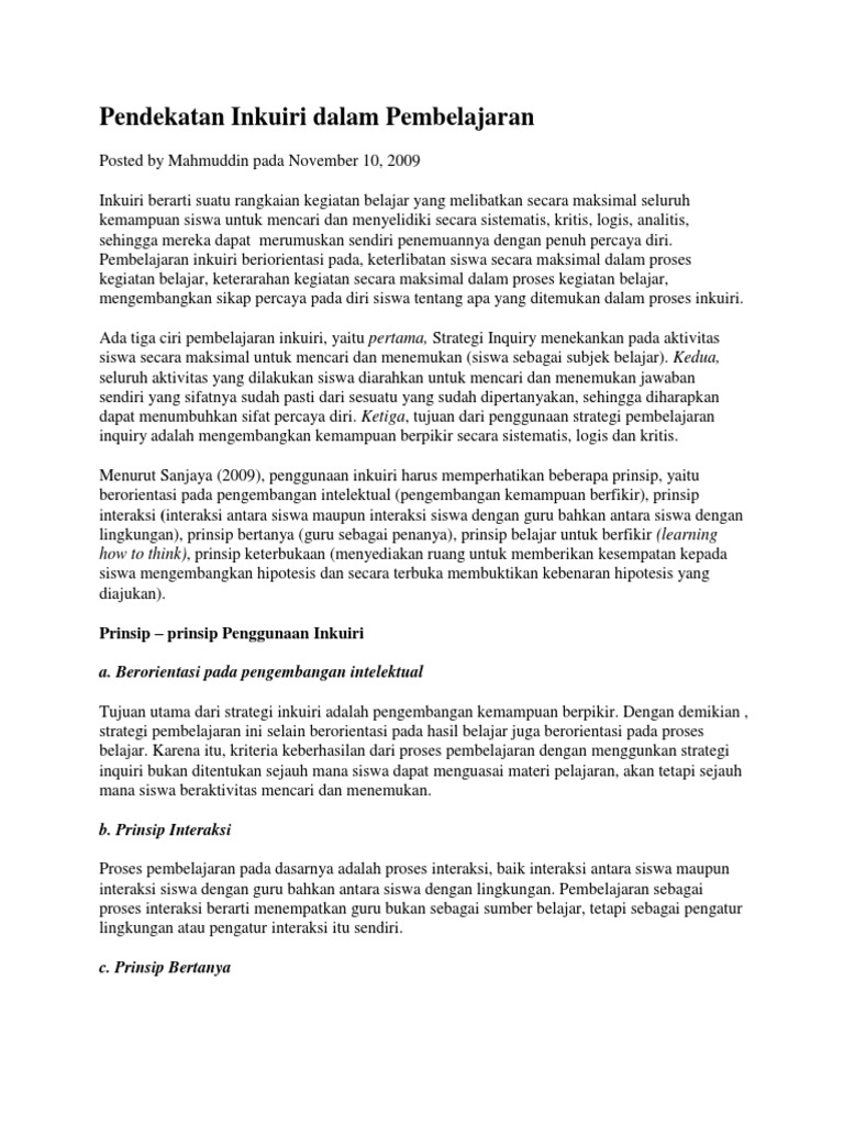Pendekatan Inkuiri | PDF