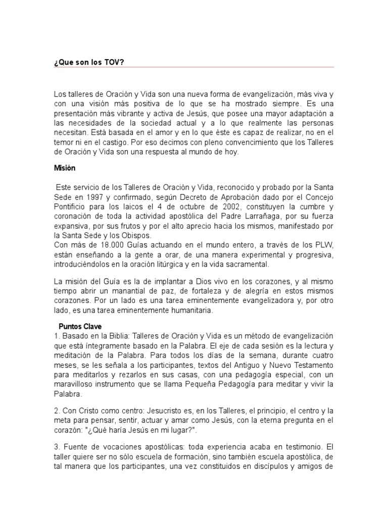 Que Son Los TOV | Descargar gratis PDF | Oración | Jesús