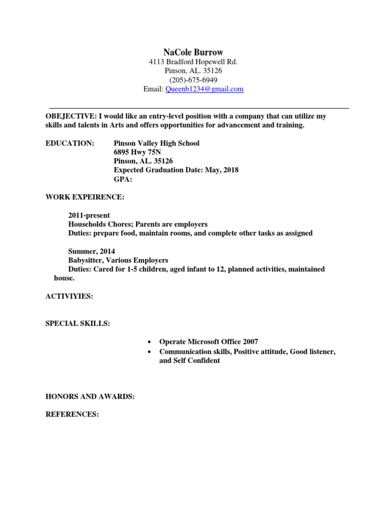 Entry-Level Arts Position Resume | PDF | Self-Improvement
