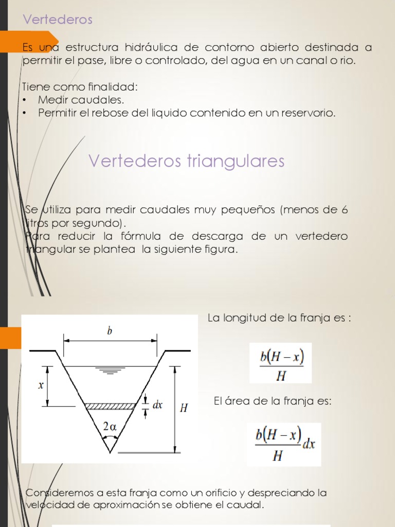 Vertederos Mecánica de Fluidos II | PDF | Triángulo | Descarga (hidrología)