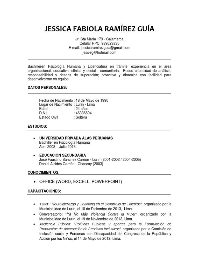 CV Jessica | PDF | Lima | Sicología