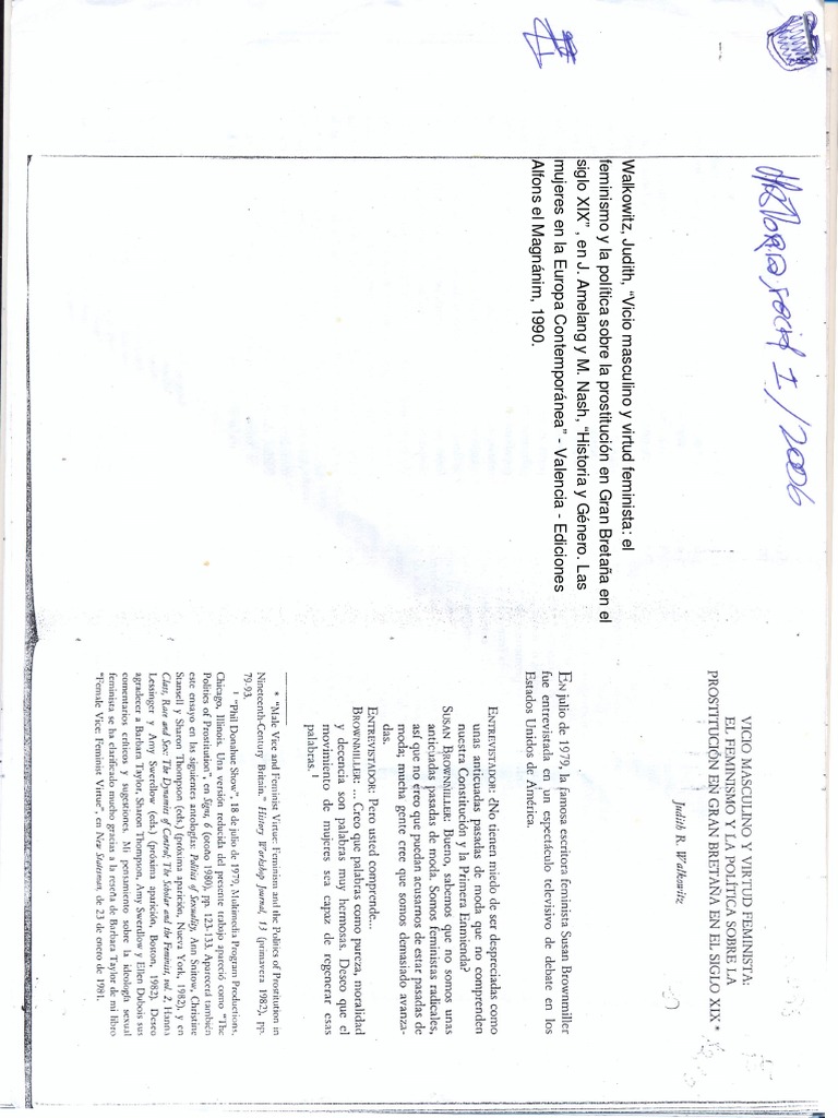 Walkowitz, Judith. "Vicio Masculino y Virtud Feminista: El Feminismo y ...