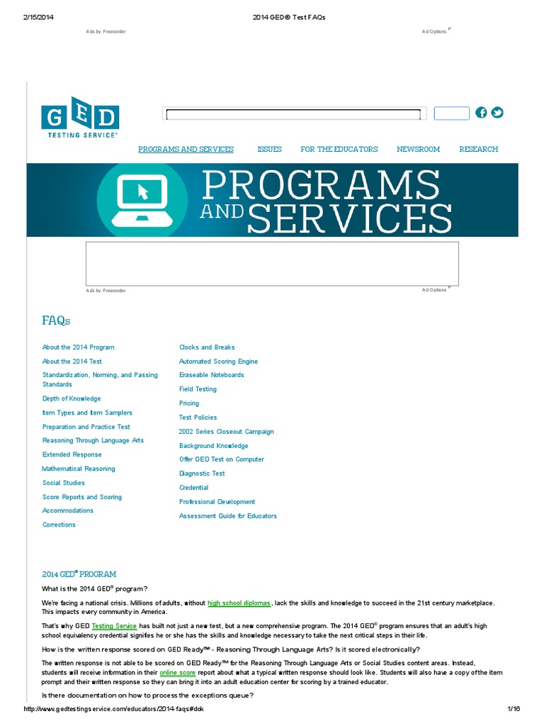 2014 GED® Test FAQs | PDF | General Educational Development | Test ...
