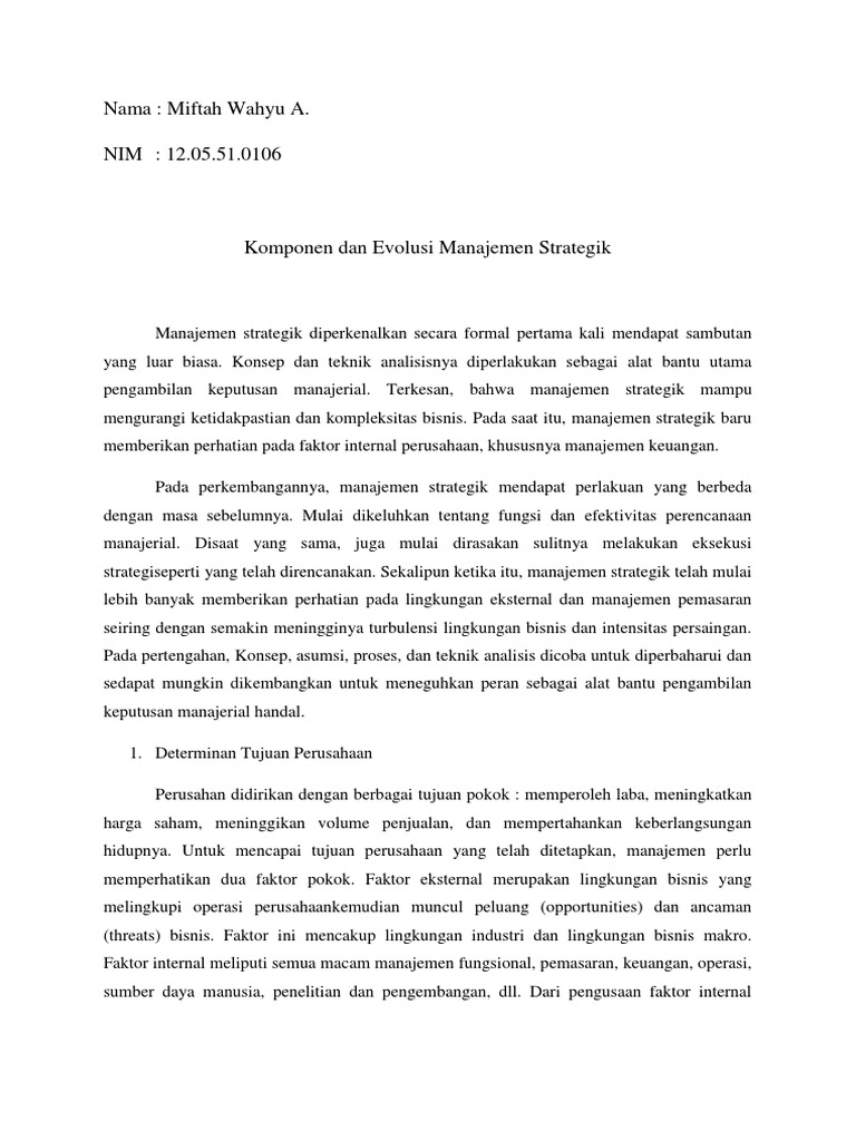 Komponen Dan Evolusi Manajemen Strategik | PDF