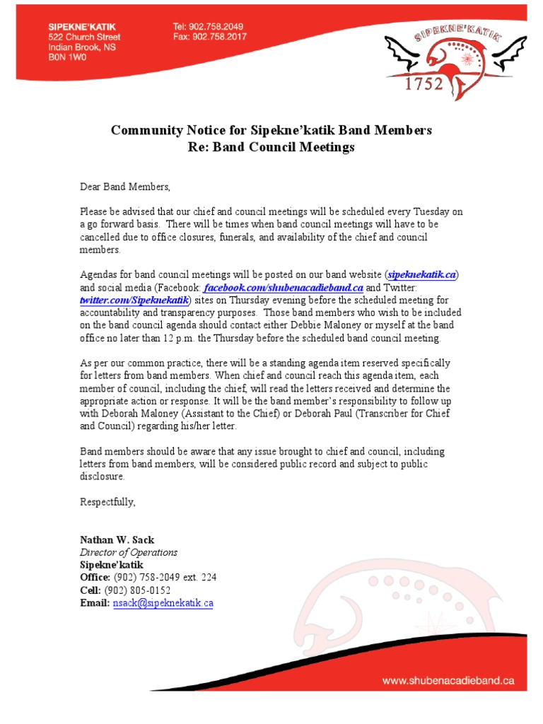 Notice Band Council Meetings Dec 2014 | PDF