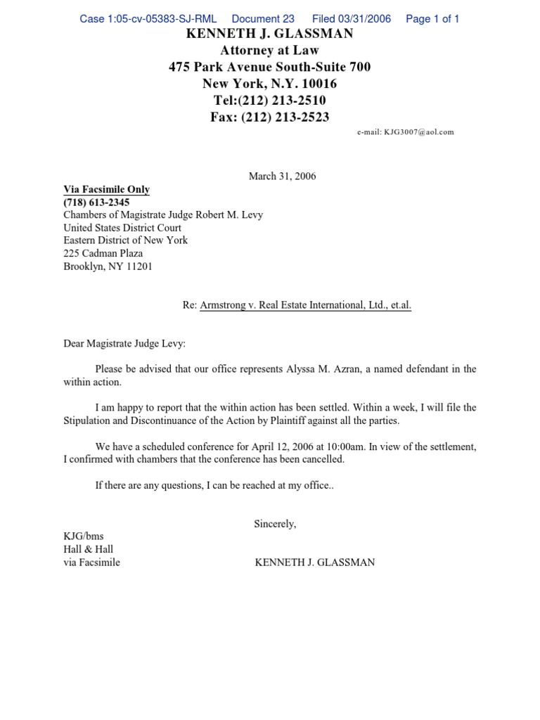 Armstrong Settlement Letter | PDF