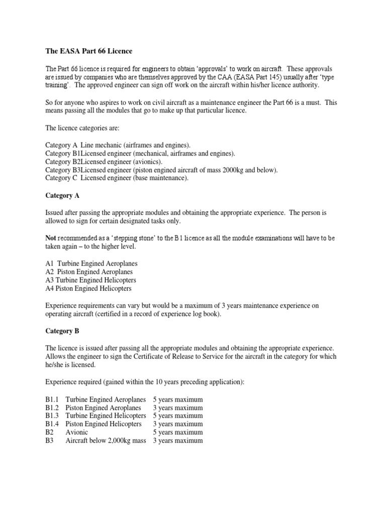 The EASA Part 66 Licence | Aviation | Aeronautics