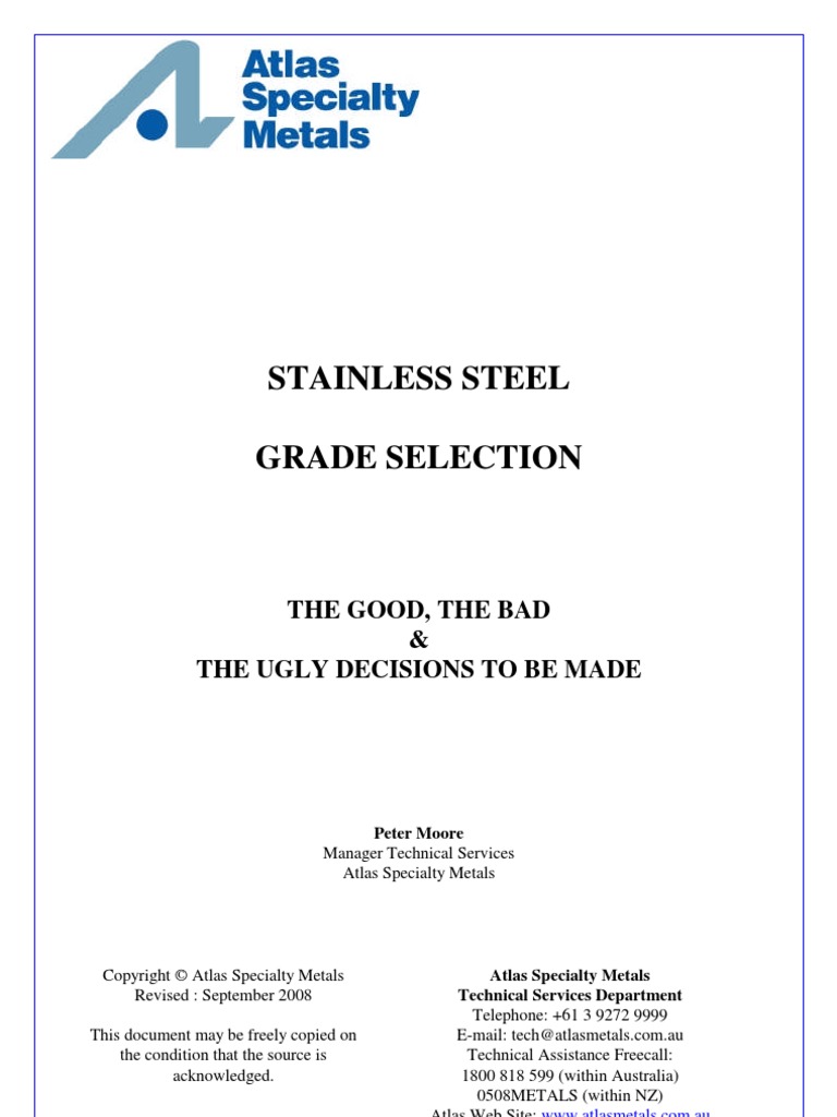 Stainless Steel Grade Selection Rev Sep 2008 | PDF | Stainless Steel ...