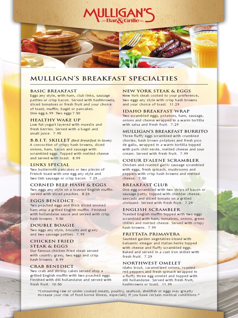 Mulligan's Breakfast Menu | PDF | Sausage | Bacon