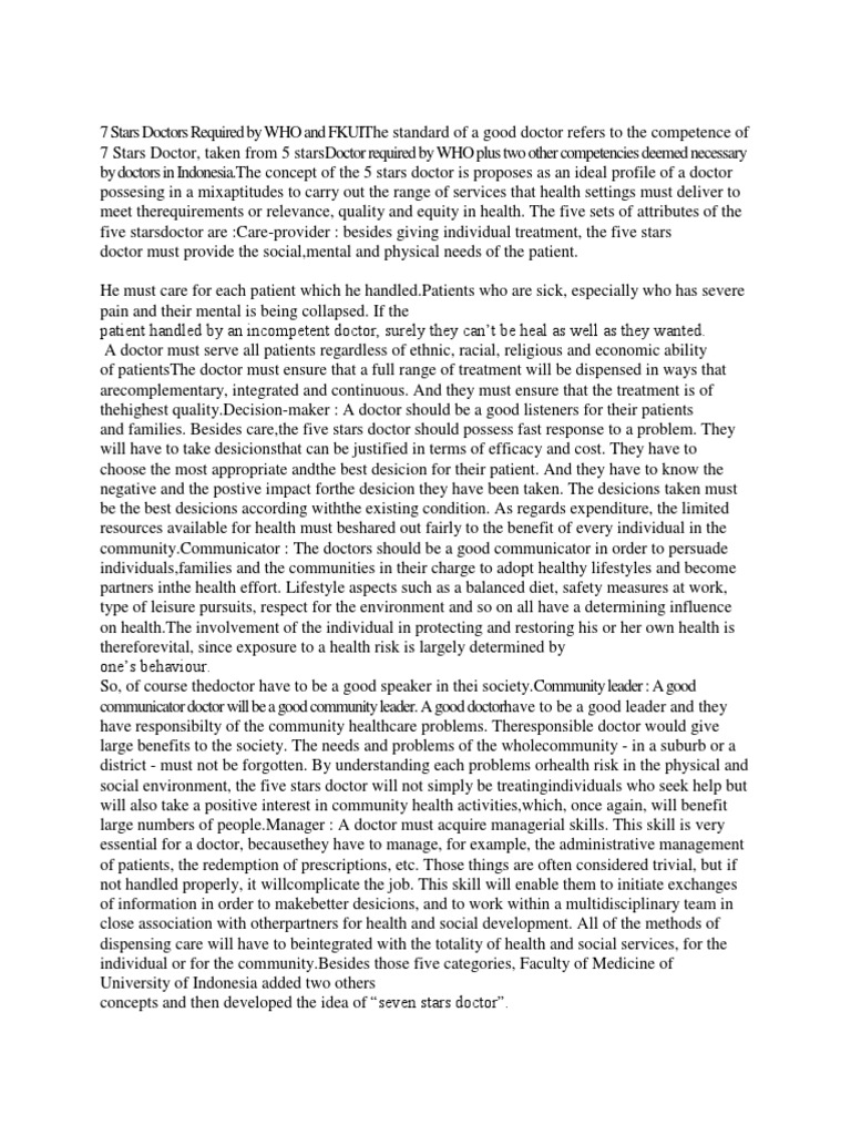 7 Stars Doctor | PDF | Competence (Human Resources) | Patient