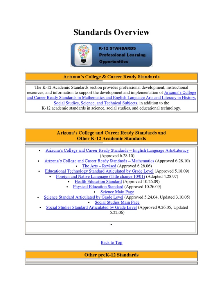 Arizona K-12 Academic Standards Guide | PDF
