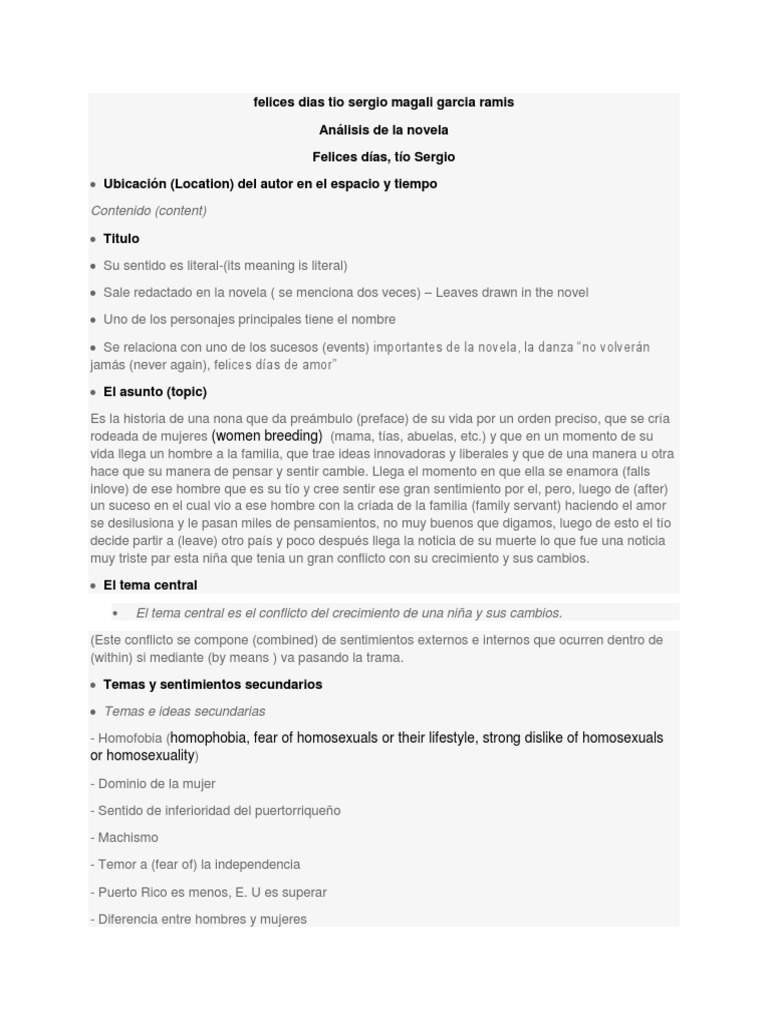 Analysis of The Novel Felices Dias Tio Sergio | PDF | Novelas | Science