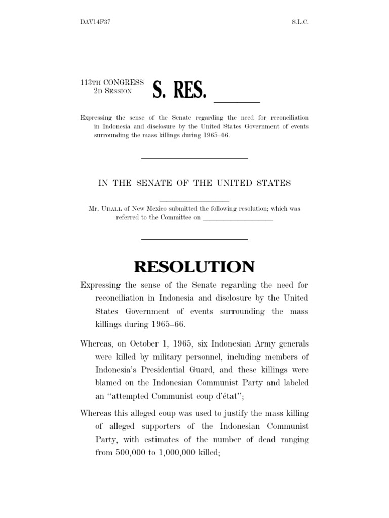Sense of The Senate Resolution Regarding Indonesia | PDF | Indonesia ...