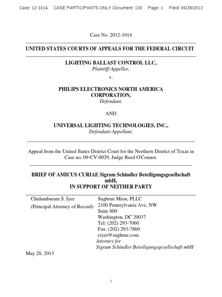 Sigram Schindler Amicus Br. | PDF | Patent Claim | Invention