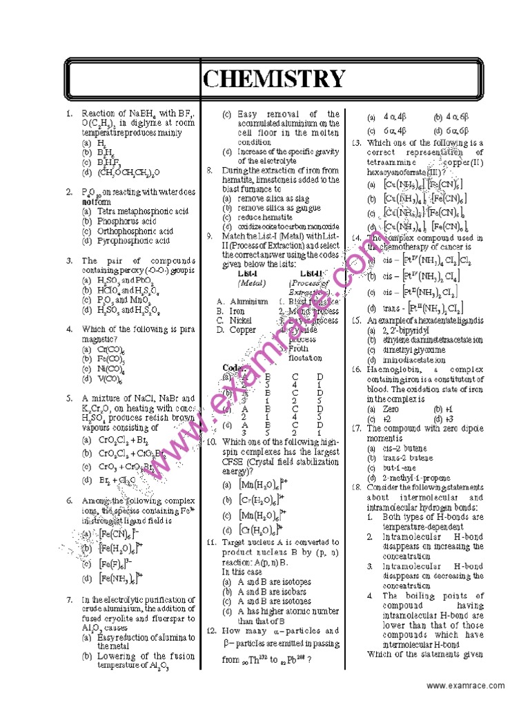 Chemistry Mock Test 1 | Phase (Matter) | Chemical Equilibrium