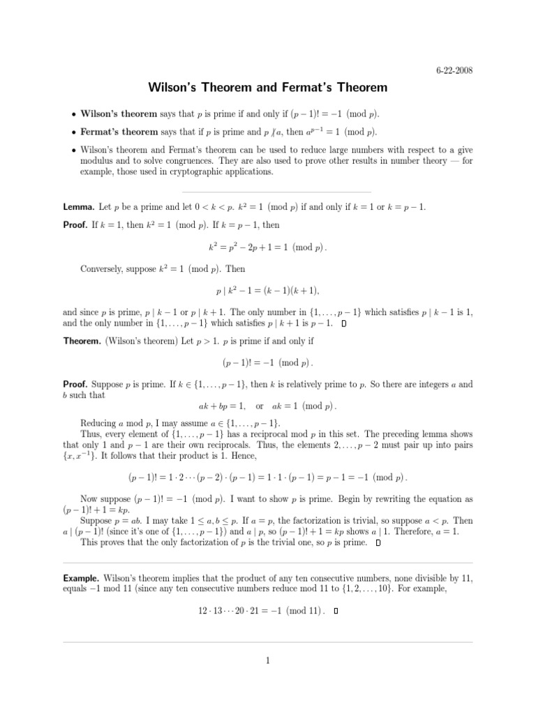 Wilson Fermat Ejercicio | PDF | Theorem | Number Theory