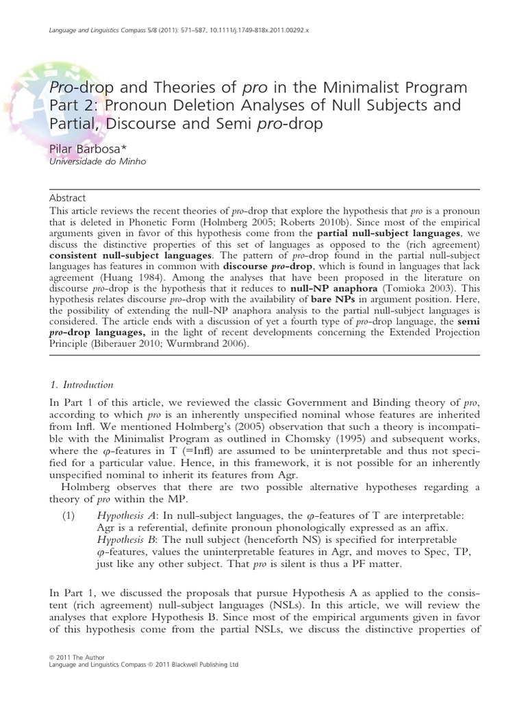 Pro Drop Theories in The Minimalist Program | Download Free PDF ...