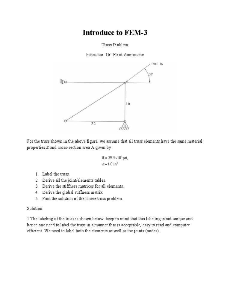 FEA. Truss Problem With Solution. | PDF | Matrix (Mathematics) | Algebra