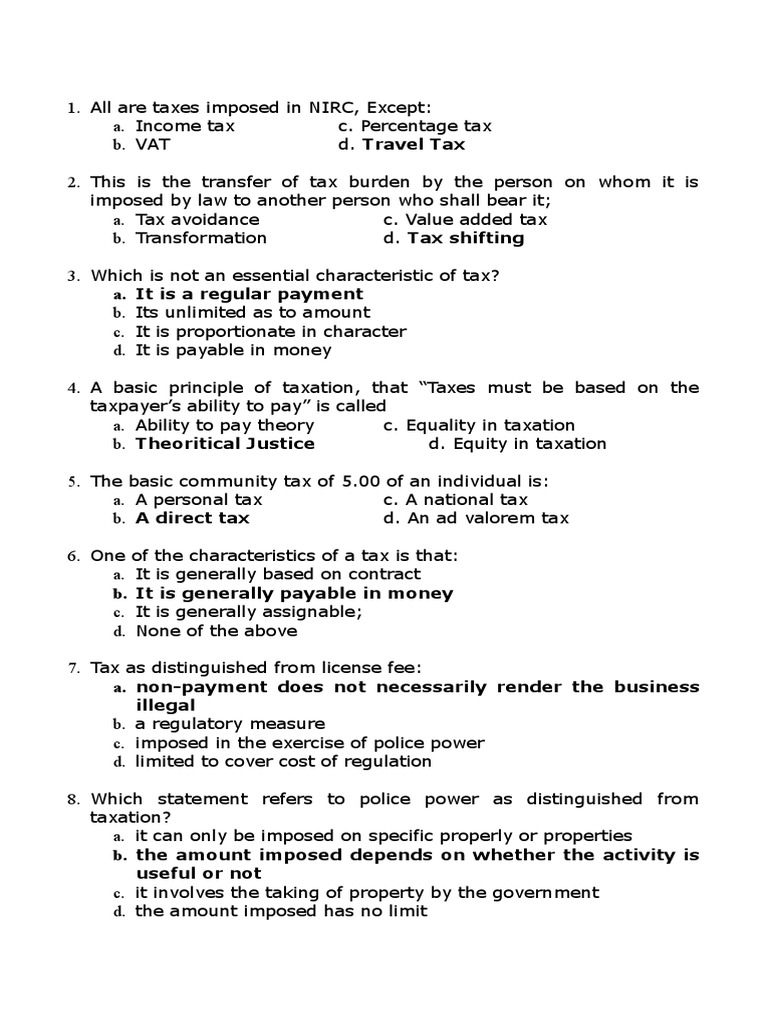 Sample Exam Questionnaire and Answer in Taxation | PDF | Property Tax ...