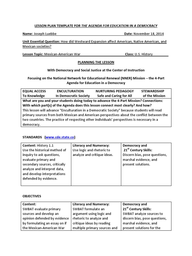 Mexican-American War Lesson Plan | PDF | Educational Assessment | Literacy