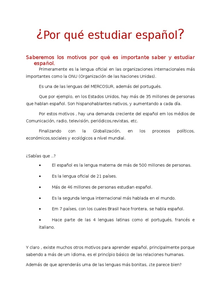 Por Qué Estudiar Español | PDF | Lengua española | Naciones Unidas