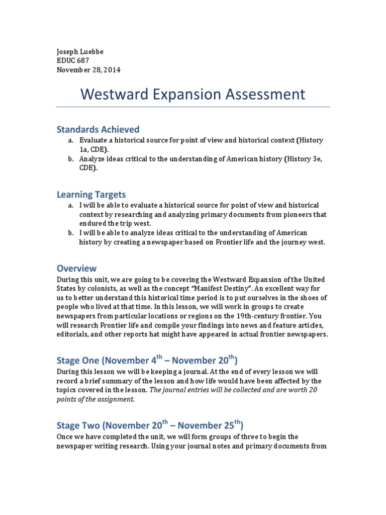 Westward Expansion Assessment | PDF | Brainstorming | Knowledge