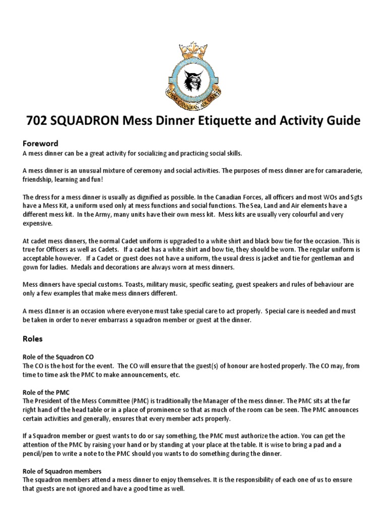 702 Squadron Mess Dinner Etiquette and Activity Guide 2 | PDF