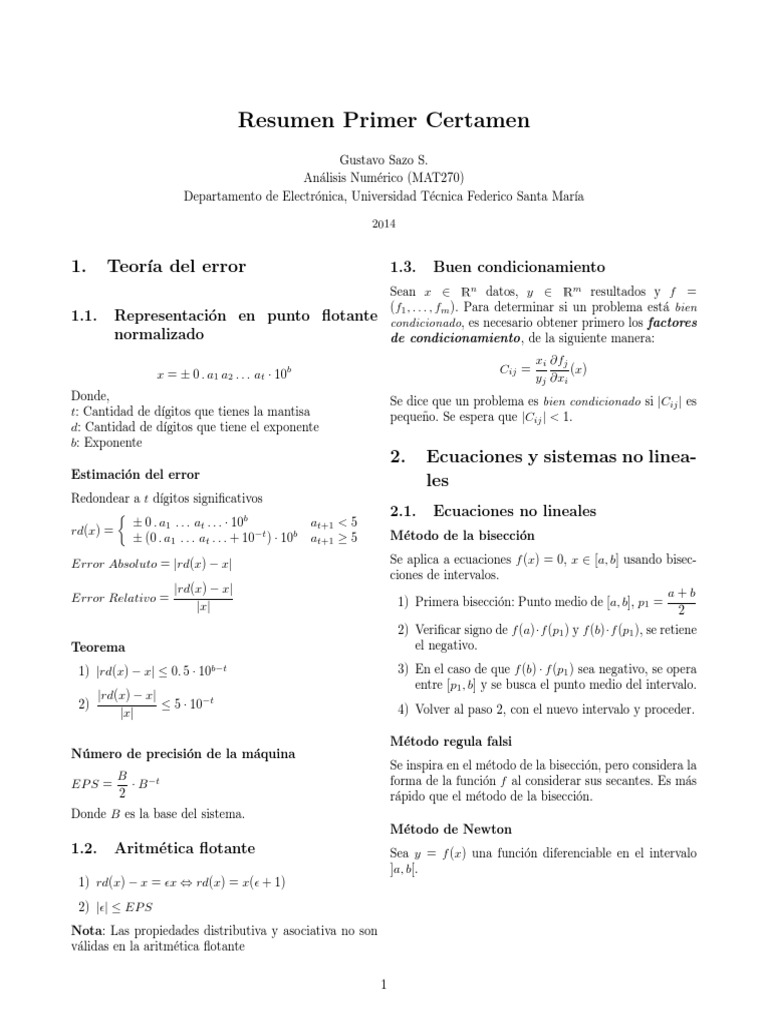 Métodos Numéricos y Teoría del Error | PDF | Análisis numérico | Matriz ...
