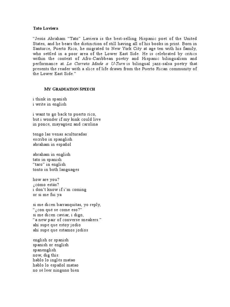 Tato Laviera - My Graduation Speech | PDF | Puerto Rico | Languages