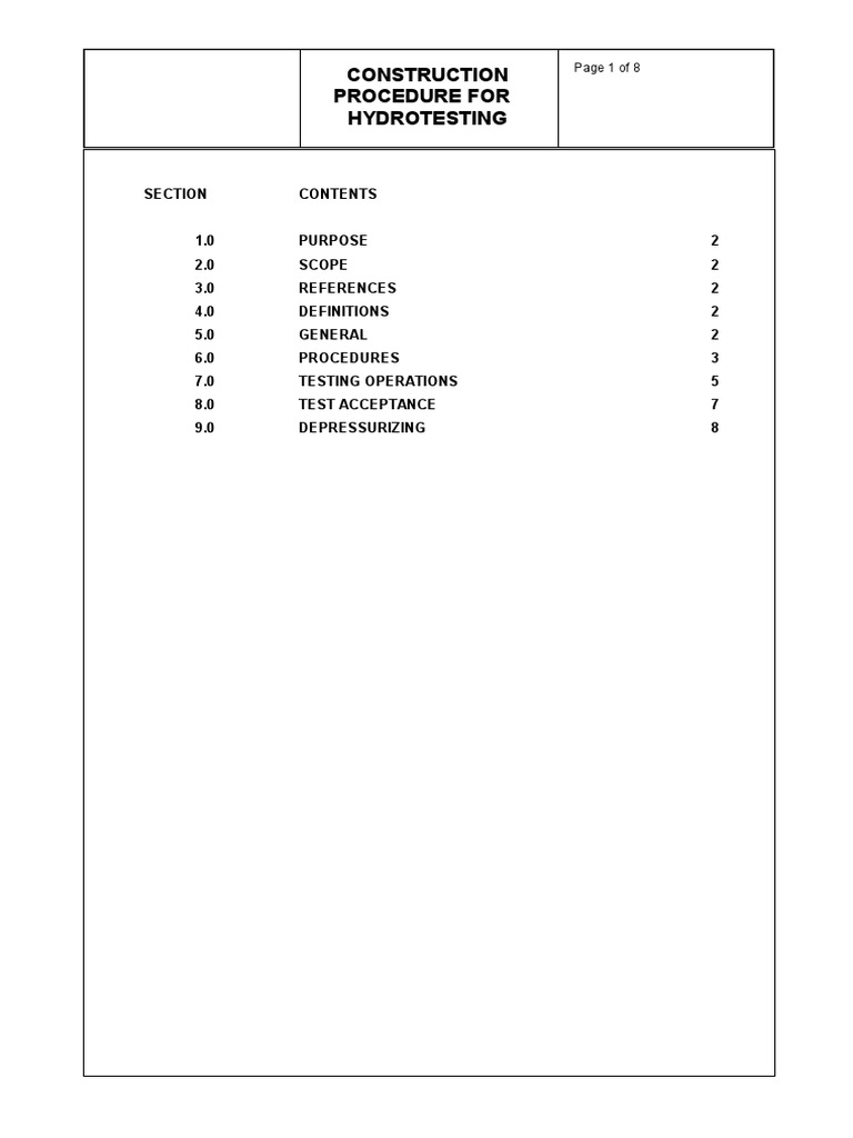 Construction Procedure For Hydrotesting | PDF | Leak | Gas Technologies