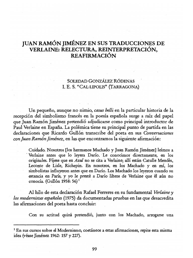 Juan Ramón Jiménez y Verlaine en España | PDF | Poetas | Poesía