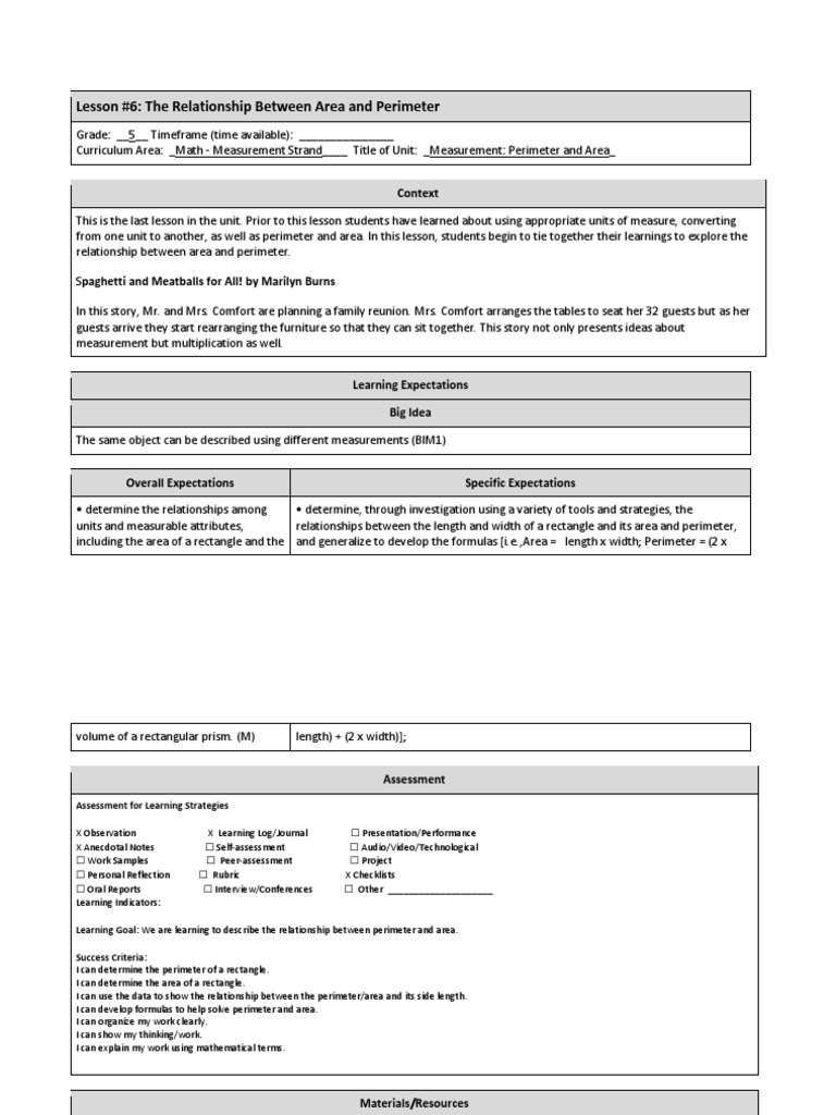 Spaghetti and Meatballs For All Lesson Plan Revised | PDF | Area | Learning