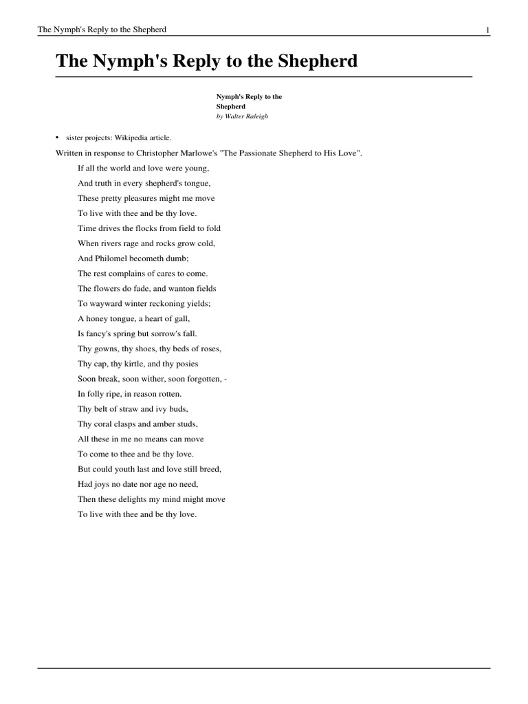 The Nymph's Reply To The Shepherd | PDF