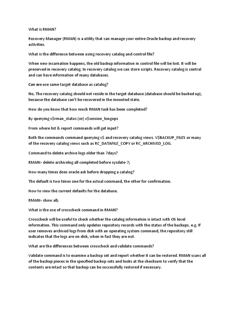 RMAN Interview Questions | PDF | Backup | Databases