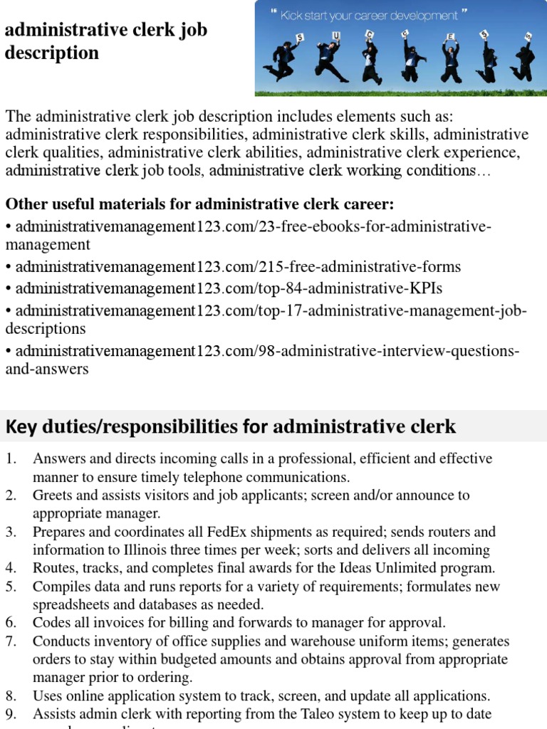 Administrative Clerk Job Description | PDF | Employment | Recruitment