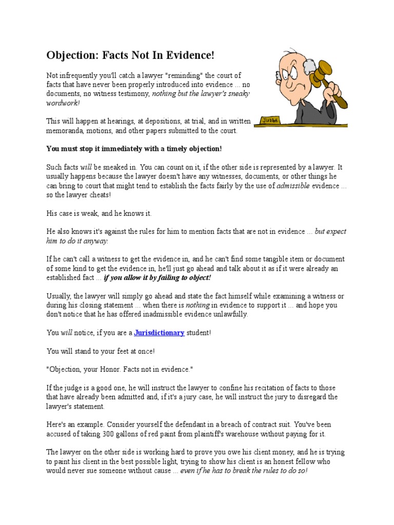 Objecting to Facts Not in Evidence: A Guide to Preventing Opposing ...