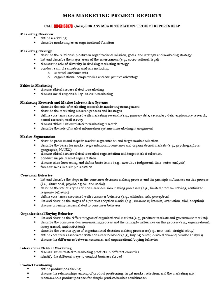 Mba Marketing Project Report Dissertation Help | PDF | Marketing ...