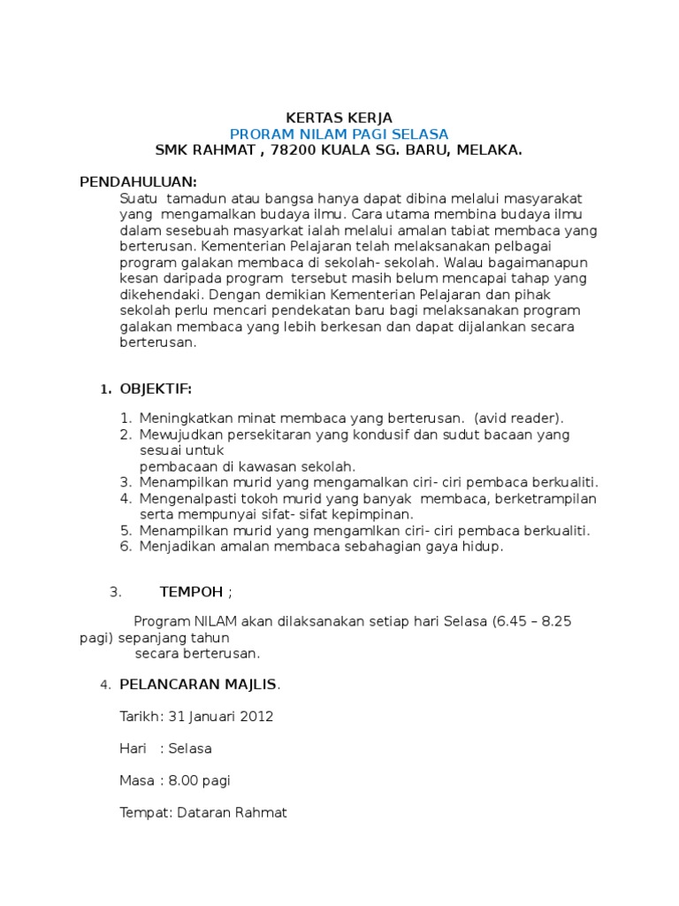 Kertas Kerja Program Nilam Pagi | PDF