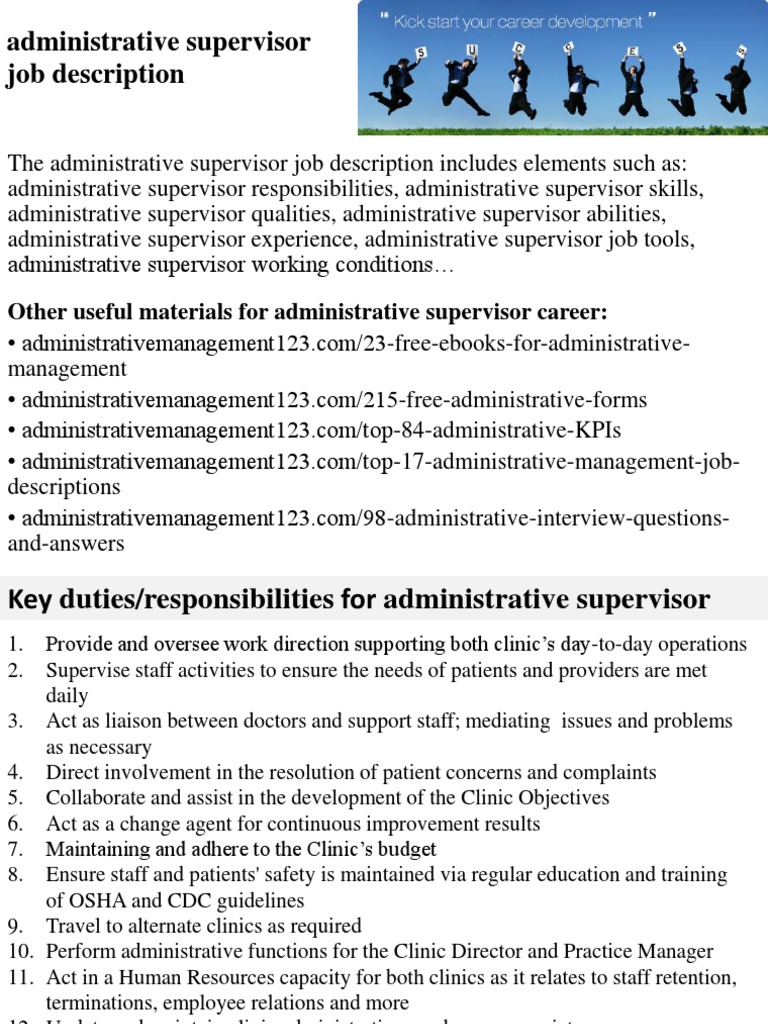 Administrative Supervisor Job Description | PDF | Supervisor | Recruitment