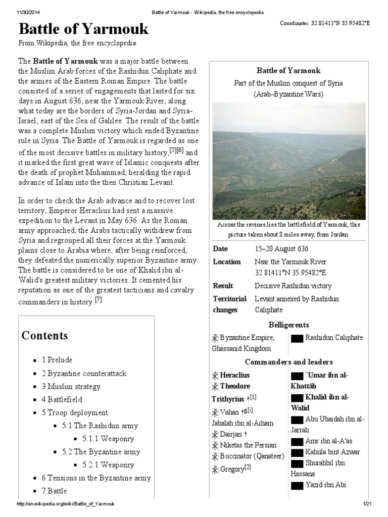 Battle of Yarmouk - Wikipedia, The Free Encyclopedia | Warfare Of The ...
