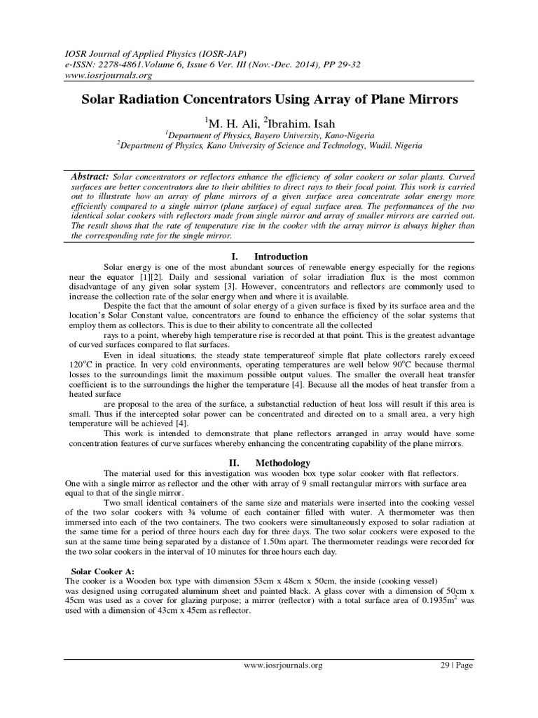 Solar Radiation Concentrators Using Array of Plane Mirrors | PDF ...