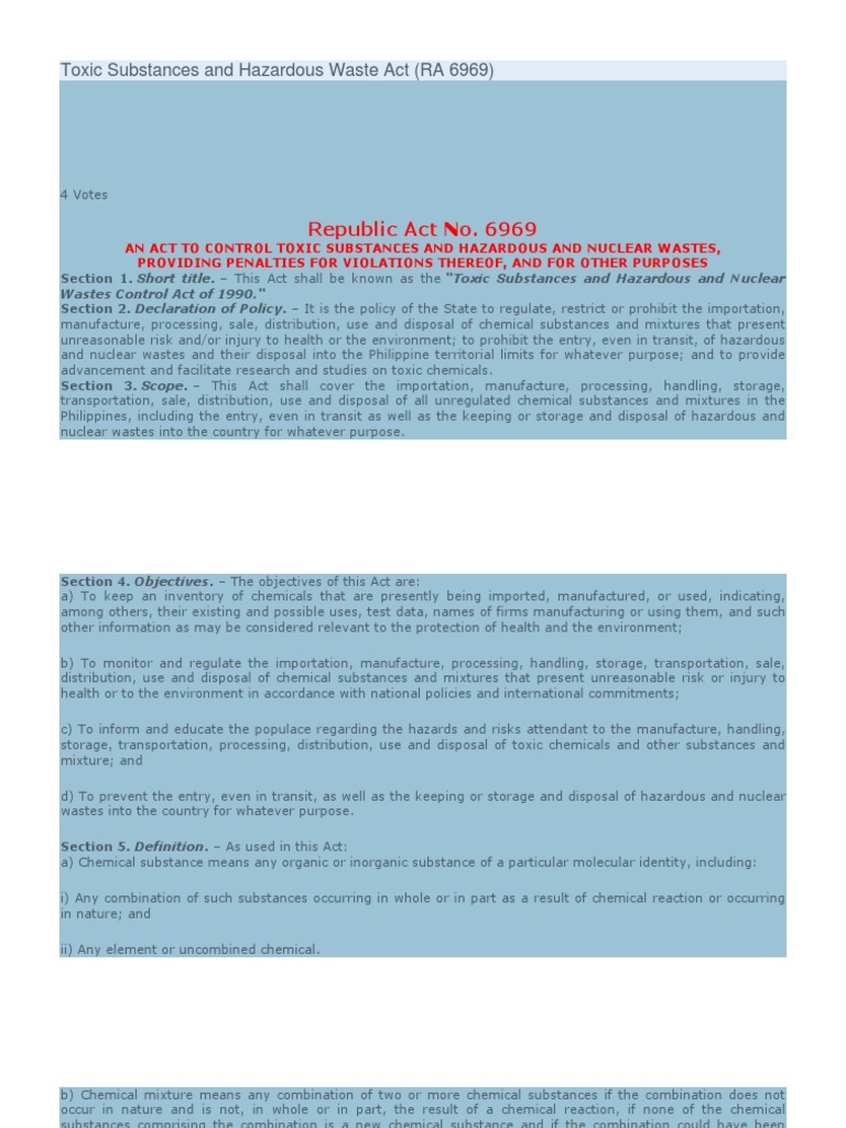 Toxic Substances and Hazardous Waste Act (RA 6969) | Chemical ...