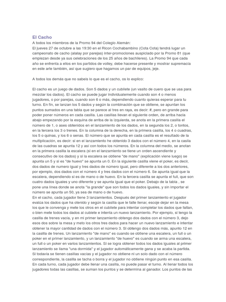 Anuncio de un campeonato inter-promociones de cacho y explicación ...