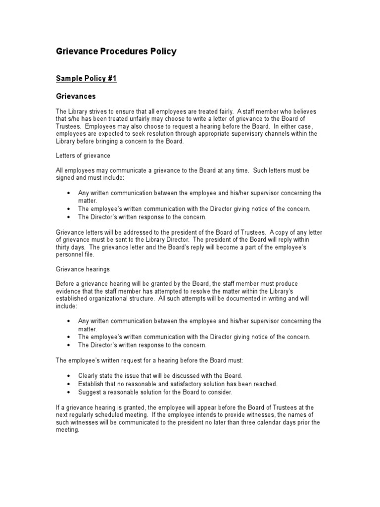 Grievance Procedures for Library Staff | PDF | Board Of Directors ...