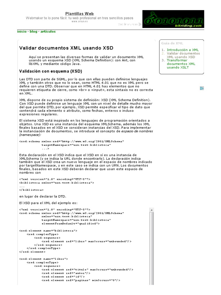 Validar Documentos XML Usando XSD PDF | PDF | Modelo de datos | Xml