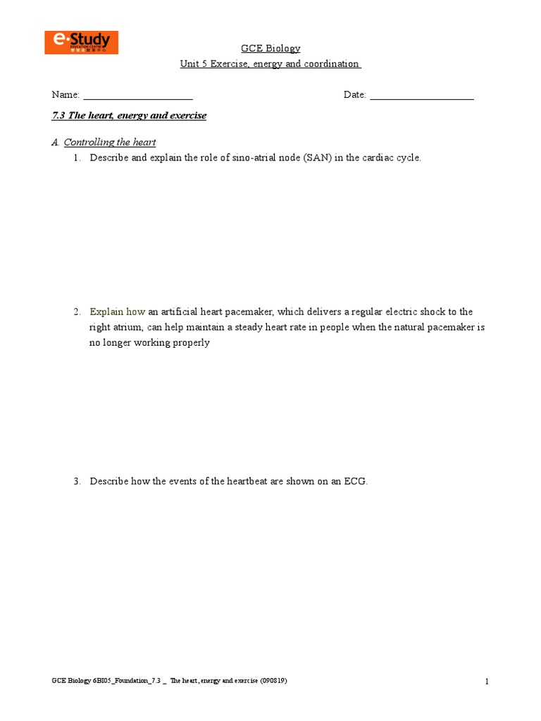 Edexcel GCE Biology Unit 5 Exercise (Topic 7.3) | PDF | Heart Rate | Heart