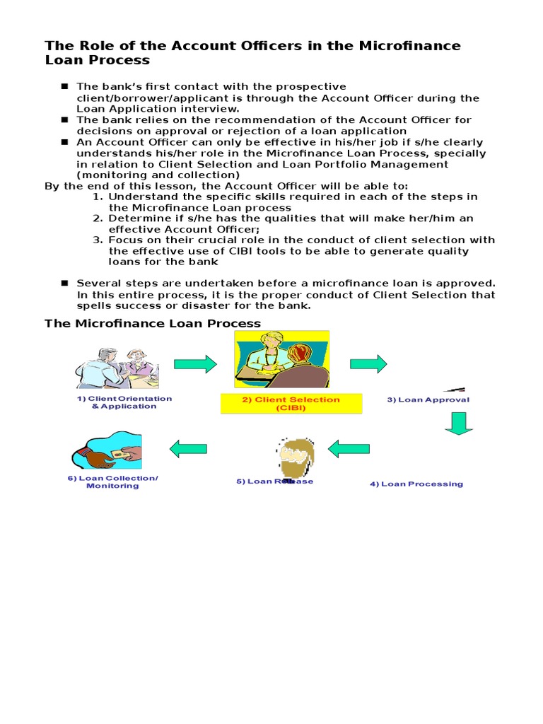 The Role of The Account Officers in The Microfinance Loan Process | PDF | Loans | Complaint