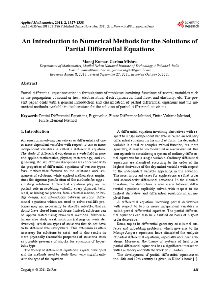 An Introduction To Numerical Methods For The Solutions of Partial ...