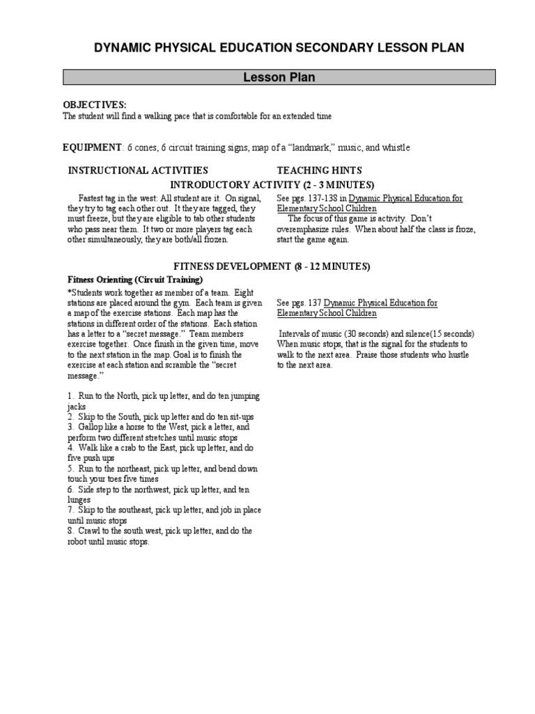 Dynamic PE Secondary Lesson Plan | PDF | Physical Education | Recreation