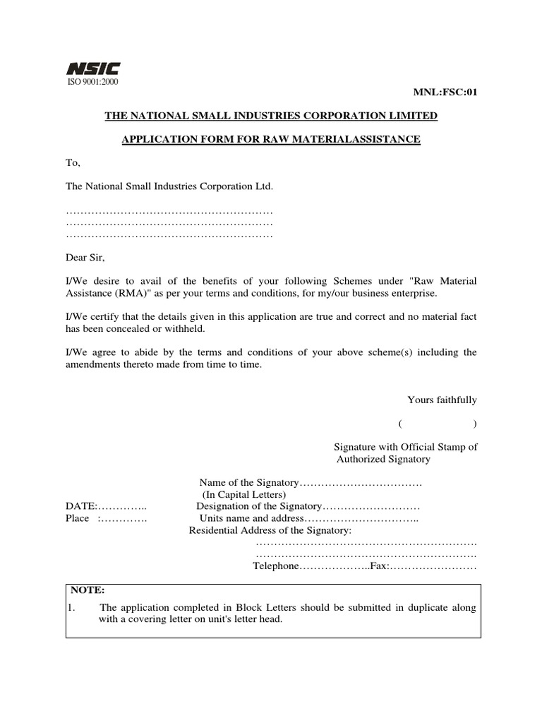 NSIC Form Raw Material Assistance | PDF | Partnership | Signature
